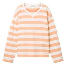Tom Tailor Damen Gestreiftes Sweatshirt mit Bio-Baumwolle, orange, Streifenmuster, Gr. XL