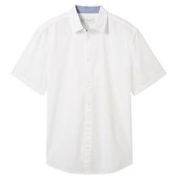 Tom Tailor Herren Basic Kurzarmhemd aus Popeline, weiß, Uni, Gr. XL