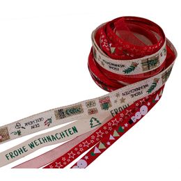 buttinette Bänderpaket "Weihnachten", rot-natur, 10–15 mm, 5x 2 m