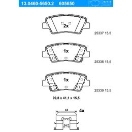 ATE Bremsbelagsatz, Scheibenbremse hinten rechts links mit Zubehör für HYUNDAI KIA SSANGYONG 58302-CMA10 58302-D4A55 48413350B0 13.0460-5650.2