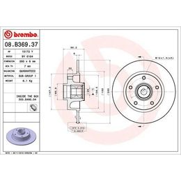 Brembo Bremsscheibe BEARING DISC LINE 08.B369.37 VollHinten Rechts Links für RENAULT Megane IV 1.2 TCe 130 100 1.6 205 1.5 dCi 90 110 165 16V 1.8 RS