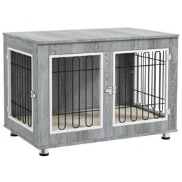 PawHut Hundekäfig mit abschließbaren Türen und Innenpolster grau (Farbe: grau)
