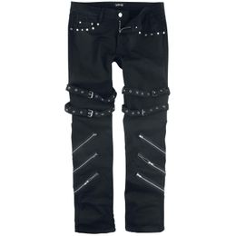 Gothicana by EMP Jared - Schwarze Jeans mit Schnallen, Reißverschlüssen und Nieten Jeans schwarz in W33L34