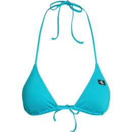 Calvin Klein Bikini-Oberteil, Neckholder, Label, für Damen, blau, L