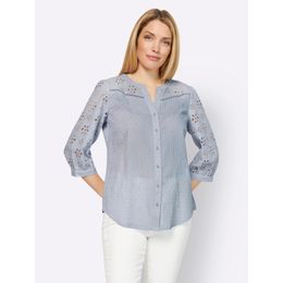 Heine Witt Damen Baumwollbluse mit Lochstickerei, hellblau, Größe 44