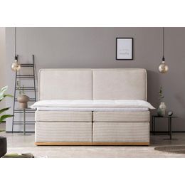 Home Affaire Boxspringbett SHERWOOD Hotelbett, Polsterbett, Hochwertiger Cord,weiche Velours-Struktur, mit Topper, Eiche, beige|braun