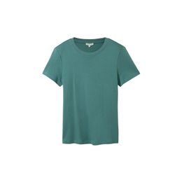 Tom Tailor Damen Basic T-Shirt mit Rundhalsausschnitt, grün, Uni, Gr. M
