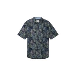 Tom Tailor Herren Kurzarmhemd mit Print, blau, Palmenprint, Gr. XL