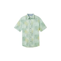 Tom Tailor Herren Kurzarmhemd mit Print, grün, Palmenprint, Gr. XL