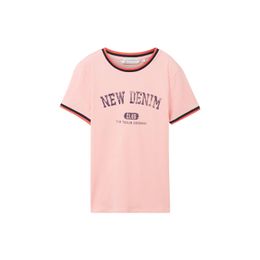Tom Tailor Denim Damen T-Shirt mit Bio-Baumwolle, rosa, Logo Print, Gr. XL