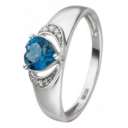 Jobo Fingerring Herz-Ring, 585 Weißgold mit Blautopas und 8 Diamanten, silberfarben|weiß