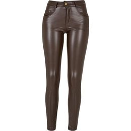 Urban Classics Stoffhose Urban Classics Damen Ladies Mid Waist Synthetic Leather Pants (1-tlg), braun