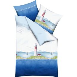 Kaeppel Seersucker-Bettwäsche, Lighthouse, blau