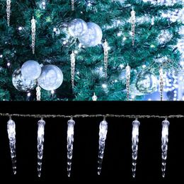 Led Lichterkette Eiszapfen Eisregen Innen Außen Weihnachtsbeleuchtung, Model:40 Eiszapfen led 8 Licht-Funktionen kaltweiß - VINGO