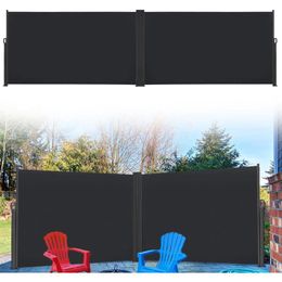 Seitenmarkise Ausziehbar 160 x 600 cm Doppel Sonnenschutz aus Polyester Sichtschutz Windschutz Markise für Balkon Terrasse Garten, Anthrazit - Aufun