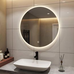 Runder Badspiegel led Badezimmerspiegel mit Beleuchtung Wandspiegel mit Touch-Schalter Neutralweißes Licht (4300K) IP44 80 cm - S'afielina