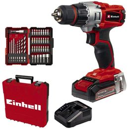 Einhell Akku-Bohrschrauber TE-CD 18/2 Li +39, max. 1250 U/min, mit Koffer, Akku 18V/2,5Ah, Ladegerät und 39-tlg. Zubehörset, rot