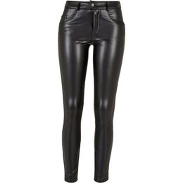 Urban Classics Stoffhose Urban Classics Damen Ladies Mid Waist Synthetic Leather Pants (1-tlg), schwarz