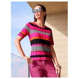 Globo Kurzarmpullover HEINE "Pullover" Gr. 48, pink (fuchsia, schwarz, gemustert) Damen Pullover