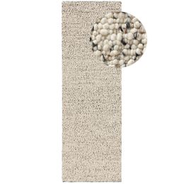 benuta Pure Wollteppich Läufer für Flur Patch Weiß/Schwarz 80x250 cm - Naturfaserteppich aus Wolle