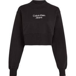 Calvin Klein Jeans Sweatshirt, Baumwolle, Logo-Print, für Damen, schwarz, S