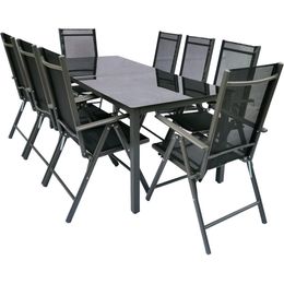 Vcm Alu-Gartenset 189 Schwarzglas Tisch + 8 Stühle