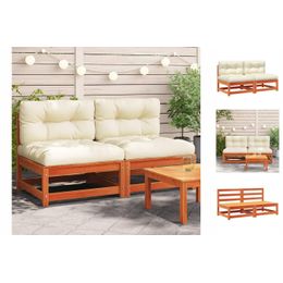 vidaXL Gartenbank Gartensofas ohne Armlehnen mit Kissen 2 Stk Wachsbraun Holz