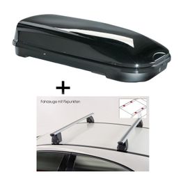 VDP Dachbox, Dachbox VDPFL580 580 Liter schwarz glänzend + Dachträger VDP Delta kompatibel mit Peugeot 4008 (5 Türer) ab 2013