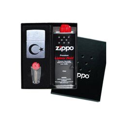 Lasernauten Feuerzeuge Zippo Feuerzeug mit Gravur Türkei Halbmond und Stern Chrome Brushed