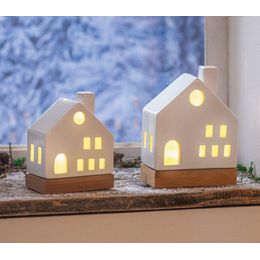 Home-trends24.de Weihnachtsfigur LED Haus Weiß 2er Set Häuser Weihnachtsdeko Figur Objekt (2 St)