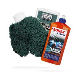 detailmate Auto Waschhandschuh Waschset Garage Freaks + Autoshampoo SONAX Ceramic Auto-Reinigungsmittel (Autowäsche