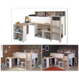 Parisot Jugendzimmer-Set Parisot Lucas Kinder und Jugendzimmer Hochbett Weiß/Eiche Nachbildung