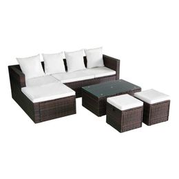 DOTMALL Gartenlounge-Set 4-tlg. Garten-Lounge-Set mit Auflagen Poly Rattan Schwarz Braun