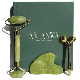 ARI ANWA Skincare Gesichtsmassagegerät The Glow Kit Jade – Face Yoga Set: Gua Sha