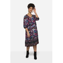 MIAMODA Jerseykleid Kleid A-Line Alloverdruck V-Ausschnitt 3/4-Ärmel