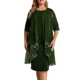 ZWY Cocktailkleid Kleid Frauen Dame Elegante Stricken Spitze Cape Kleid Plus Größe (1-tlg) Mode Druck Oneck Halbe Hülse Bleistift Kleider