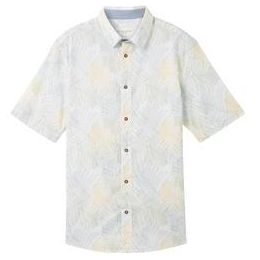 Tom Tailor Herren Kurzarmhemd mit Print, weiß, Palmenprint, Gr. XL