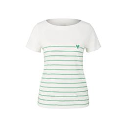 Tom Tailor Damen T-Shirt mit U-Boot-Ausschnitt, weiß, Streifenmuster, Gr. XL