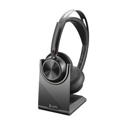 Poly BT Headset Voyager Focus 2 UC mit Stand Wireless-Headset (Active Noise Cancelling (ANC), Bluetooth, Active Noise Canceling), schwarz
