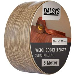 Dalsys - Weichsockelleiste selbstklebend Klebeleiste, Abschlussleiste für Fugen in Wohnbereich, Küche, Bad, aus pvc Kunststoff - Dunkle Eiche 5m