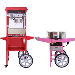 MONSTER SHOP KuKoo Retro 1x Popcornmaschine Popcorn Maker mit Wagen und 1x Rosa Retro Zuckerwattemaschine mit Wagen im Set - Rot