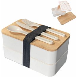 Intirilife Lunch Box Bento Box mit 3 Fächern und Besteck in Weiß - 18.5. x 10.5 x 9.3 cm - Brotdose für Erwachsene und Kinder für Schule und Arbeit sicher