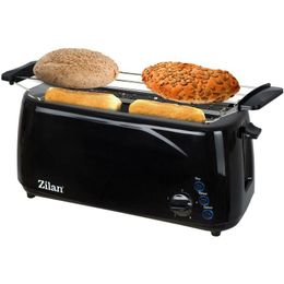 Zilan Toaster Langschlitz 4 Scheiben Toastautomat xxl Toaster 1400 Watt 5-Stufen Bräuneregler Brötchenaufsatz Auftau-Funktion Krümmelschublade Schwarz