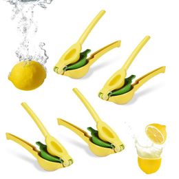 Relaxdays - 4x Zitruspresse manuell, stabile Fruchtpresse 2in1 für Zitronen und Limetten, Bar, HxBxT: 5,5 x 7,5 x 22 cm, gelb