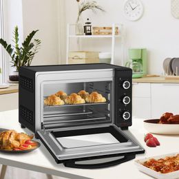 21L Mini Backofen Pizzaofen mit Backblech Doppelverglasung Ober-/Unterhitze, 60 Min. 100-230 °c, 1400 Watt, Miniofen Schwarz - Schwarz - WOLTU