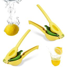 Relaxdays - 2x Zitruspresse manuell, stabile Fruchtpresse 2in1 für Zitronen und Limetten, Bar, HxBxT: 5,5 x 7,5 x 22 cm, gelb