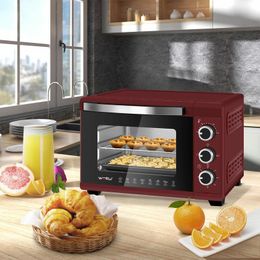 21L Mini Backofen Pizzaofen mit Backblech Doppelverglasung Ober-/Unterhitze, 60 Min. 100-230 °c, 1400 Watt, Miniofen Rot - Rot - WOLTU