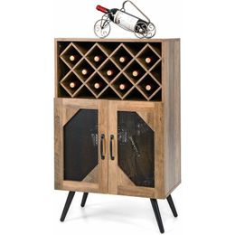 GOPLUS Weinbarschrank Holz, Buffetschrank mit abnehmbarem Weinregal, Sideboard Küche mit Glashalter, Weinschrank Vintage für Wohnzimmer & Esszimmer