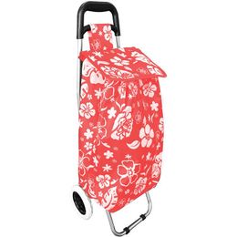 INDA-EXCLUSIV - Einkaufstrolley Rot mit Blumenmotiv + Rädern-DYW52626-Rot