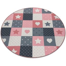 RUGSX Teppich für Kinder stars Kreis Sterne rosa / grau pink rund 200 cm